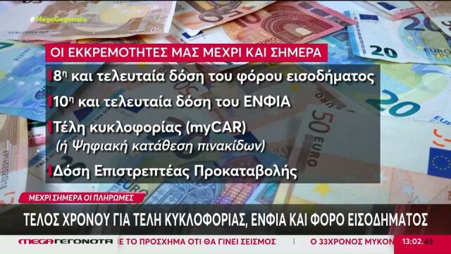 Τέλος χρόνου για τέλη κυκλοφορίας, ΕΝΦΙΑ και φόρο εισοδήματος